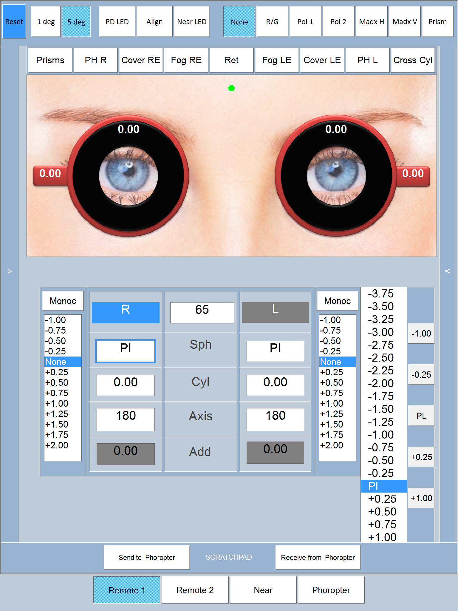 Using the Phoropter Interface on a tablet